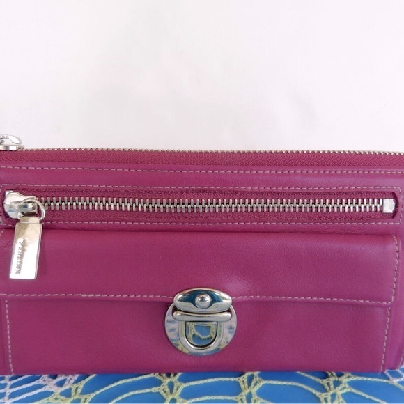 Perlina | Bags | Perlina Pinkfuchsia Leather Zip Wallet Clutch With ...
